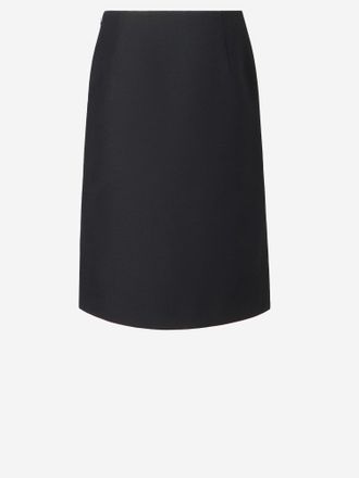 Fendi Womens Midi Skirt Wool-Silk Black