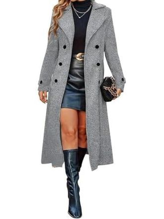 ORANDESIGNE Manteau Long Laine Femme Hiver Manteaux Longue Revers Chic et Elegant Manteau Laine Long Double Boutonnage A Gris L