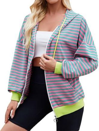 Generic Vestes pour femmes 2026 &agrave; capuche &agrave; fermeture &eacute;clair pour femmes, sweatshirts tendance ray&eacute;s, veste &agrave; manches longues avec poches, v&ecirc;tements pour adol