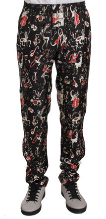Dolce & Gabbana Mens Red Musical Instrument Print Sleepwear Pants Silk
