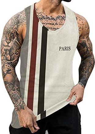 Generic D&eacute;bardeur de sport ray&eacute; pour homme - D&eacute;bardeurs d&eacute;t&eacute; d&eacute;contract&eacute;s &agrave; rayures - Col rond - Sans manches - Chemisier de smoking pour homme, marron, XXL