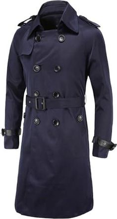 Generic Trench long &agrave; double boutonnage pour homme avec ceinture et revers - Style d&eacute;contract&eacute; - Style streetwear &eacute;l&eacute;gant, bleu, XXL