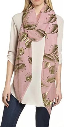 Lina & Lily Foulard Femme à Feuilles Métallisées, Écharpe Tissu Léger 180cm X 75cm (Rose clair-Or)
