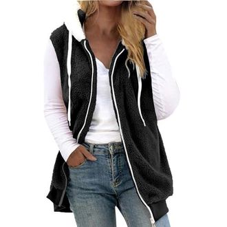 Generic Gilet polaire pour femme - Gilet en fourrure sans manches - Gilet polaire mi-long - Grandes tailles - Gilet en peluche épais et chaud - Gilet matelass