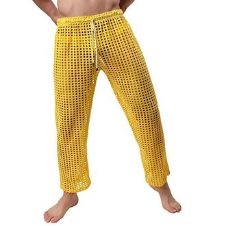 Generic Hommes Mode Hommes Int&eacute;ressant Creux Pantalon en Maille Pantalons Mode Loisirs, jaune, XL