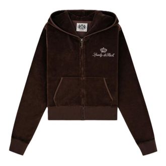 Sporty & Rich Juicy Script Velour Zip Sweat &agrave; capuche - Femme - Sweatshirts et sweats &agrave; capuche - Brun - Taille: 40 FR