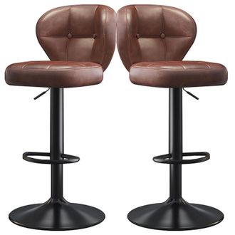 Generic 2Er-Set Drehbare Barhocker Aus Pu-Leder (62-82 cm), H&ouml;henverstellbar, mit Gepolsterter R&uuml;ckenlehne, Ideal f&uuml;r K&uuml;cheninseln und Bars