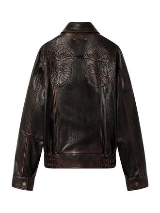 Golden Goose Laser-Cut Floral Embroidery Jacket - Burgundy