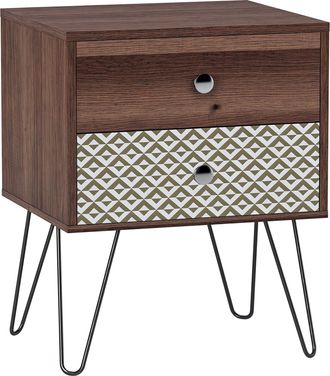 HOMCOM Nachttisch mit 2 Schubladen Nachttisch mit Stahlbeinen Bohemian Style Nachttisch für Schlafzimmer Wohnzimmer 45x39x55,5 cm Braun