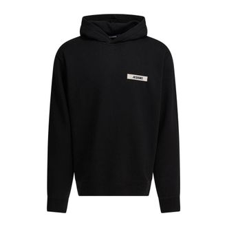 Jacquemus Homme, Sweatshirts et sweats &agrave; capuche, Noir, Taille: L Logo Patch Sweat &agrave; capuche