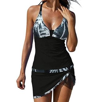 Generic Maillots de bain pour femme avec short push-up deux pi&egrave;ces maillot de bain dos nu contr&ocirc;le du ventre 2 pi&egrave;ces maillots de bain d&eacute;t&eacute; femme basique plag