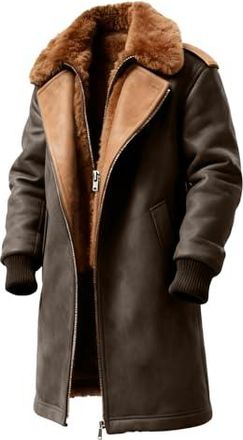 Generic Veste dhiver chaude en polaire pour homme avec col à revers classique et poches - Coupe ample et confortable - Pour camping, randonnée, marron, 4XL