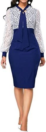 Onsoyours Robe Affaires pour Femme Elégante Robe Crayon Moulante à col en V Robe en Dentelle Robe à Manches Courtes B Bleu XL