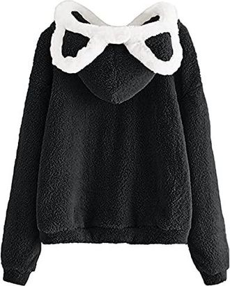Generic Sweat &agrave; capuche avec oreilles de chat pour femme - Sweat &agrave; capuche avec oreilles de chat - Pull &agrave; capuche fin &agrave; manches longues pour femme - Fourrure 