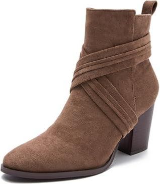 Generic Bottines pour Femmes À Talons Épais Fermeture Éclair Latérale Bout Pointu en Daim pour Lautomne Et lhiver,Marron,39 EU