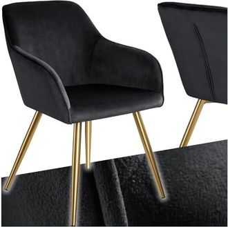 TecTake Chaise de Salle à Manger rembourrée Moderne Fauteuil Salon Chaise Velours Design Scandinave Pieds en Acier Doré Élégant avec Accoudoirs pour Coiffeuse