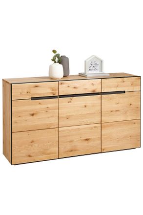 Linea Natura Sideboard, Anthrazit, Eiche, Holzwerkstoff, Wildeiche, furniert, teilmassiv,massiv, 3 F&auml;cher, 1 Schubladen, 152x84x38 cm, stehend, Holzm&ouml;bel, Kleinm&ouml;b
