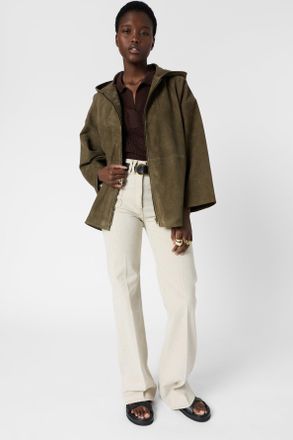 Gerard Darel Manteau court &agrave; capuche en cuir velours - TASSYA - Vert Kaki