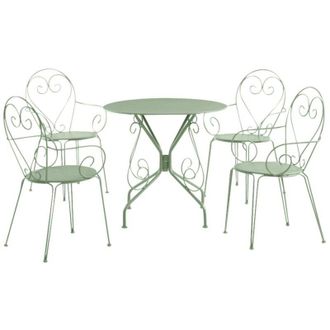 Vente-Unique Salle &agrave; manger de jardin en m&eacute;tal fa&ccedil;on fer forg&eacute; : une table et 4 fauteuils - Vert amande - GUERMANTES de MYLIA