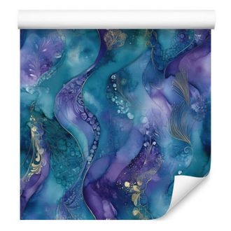 OEM Carta Da Parati Effetto Inchiostro Blu, Turchese, Blu Navy E Viola 50x1000 Cm