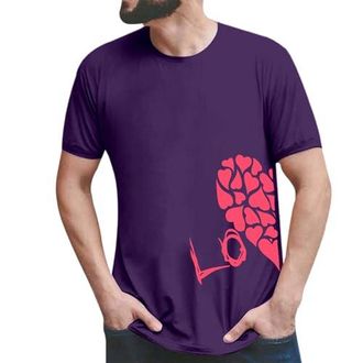 Generic T-shirt &agrave; manches courtes imprim&eacute; pour la Saint-Valentin 2026 pour hommes et femmes, haut &eacute;l&eacute;gant pour jeunes, violet, 3XL