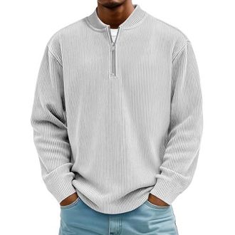 Generic DENGJIAMY Sweat-shirt &agrave; rayures verticales pour homme avec fermeture &eacute;clair 1/4, gris, 4XL