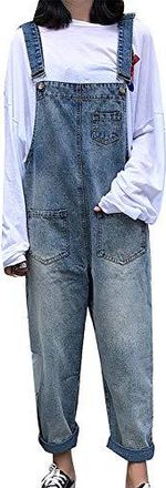 LaoZanA Femme Vintage Salopette en Jean Boyfriend Denim Baggy Pantalon Large Bleu Clair L