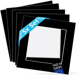 Photolini Passepartout 40x40 aussen für 30x30 innen, 5X säurefrei 1,5 mm Passepartout Karton Schwarz, alterungsbeständige Schrägschnitt - Passepartouts, Präsent