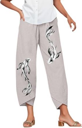 Generic Pantalon en coton et lin pour femme - Jambe large - Pantalon de plage d&eacute;t&eacute; pour femme - Confortable - Pantalon de yoga Palazzo XIYU26017, gris clair, 