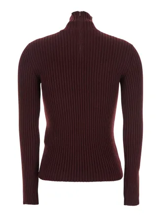 Max Mara Womens Bordeaux Turtleneck Sweater With Ribbed Design Wool Tops Top