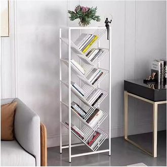 Generic Bücherregale, Metall Zeitungsständer, kreatives Informationsregal, multifunktionaler Blumenständer für Wohnzimmer, Home Office (Color : White, Size : 