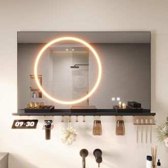 Sonni LED Badspiegel 100x60cm mit 100cm Ablage, Touch Badezimmerspiegel 3 Lichtfarben, Anti-Beschlag & Ged&auml;chtnisfunktion