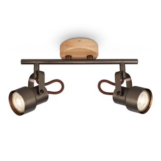 Briloner Leuchten LED Deckenlampe retro mit Holz, 2-flammige Deckenleuchte vintage, warmwei&szlig;e Farbtemperatur, verstellbarer LED Spot, rustikaler Deckenspot 287
