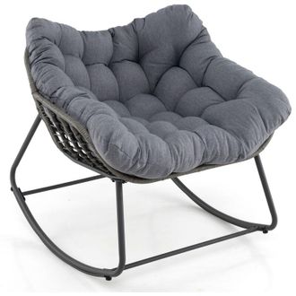 Costway Fauteuil &agrave; Bascule dExt&eacute;rieur, Fauteuil OEuf Surdimensionn&eacute; en Osier PE avec Coussin &Eacute;pais Amovible, 98 x 98 x 87 cm, Charge 150 kg, Beige