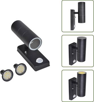 vidaXL Lampe murale &agrave; led avec capteur Inox Forme cylindrique Noir - Applique Murale Led - &Eacute;clairage Ext&eacute;rieur - Capteur De Mouvement - Lampadaire Ext&eacute;rieur