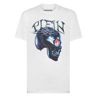 Philipp Plein Homme, Tops, Blanc, Taille: 3XL T-shirt Col Rond SS Chrome