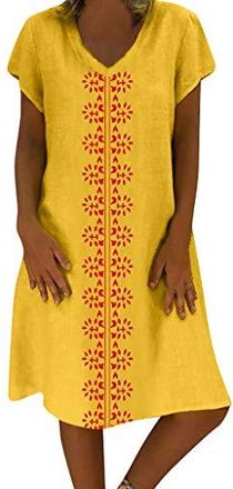 Generic Robe Coton Et Lin Femme Mi Longue Summer Respirante Couleur Pure Robe De Plage Femme Casual Chic Et Elegante Midi-Robe D&eacute;t&eacute; en Lin Grande Taille Comfo