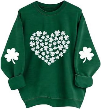 Generic Sweat-shirt tr&egrave;fle irlandais pour femme - Chemise fantaisie amusante &agrave; manches longues - Col rond - Motif tr&egrave;fle porte-bonheur - Tunique ample, blanc,