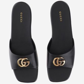Gucci Womens Leather Slider Sandals Black Lamb