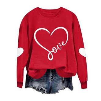 Generico Sweatshirt sans capuche pour femme, sweat &agrave; manches longues, t-shirt avec imprim&eacute; de la Saint-Valentin pour femme, pull &agrave; col rond, rouge, rouge, XXXL