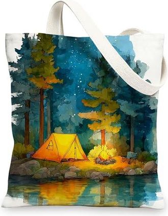 Generic Sacs fourre-tout artistiques en toile, sacs dépicerie réutilisables pour camping, légers et lavables avec bandoulière, jaune, 13x15 Inch