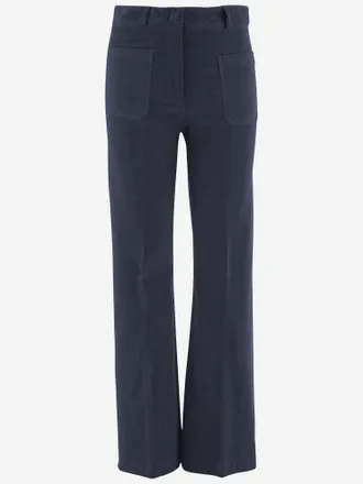 Ql2 Quelledue Womens Pants Stretch Cotton Velvet Navy Trousers