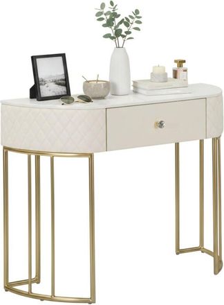 Dmora Konsolentisch Tapajos, Tisch, Eingangskonsole, Regal, 100x40 h75 cm, Wei&szlig; und Gold - Dmora
