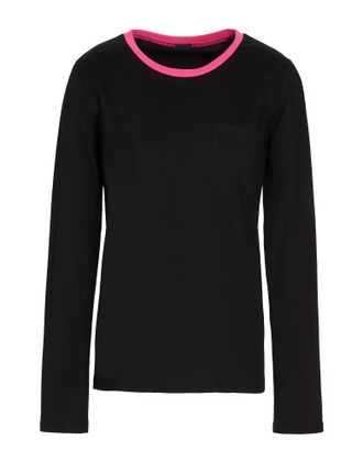 8 by YOOX ORGANIC COTTON JERSEY L/SLEEVE T-SHIRT W/ CONTRAST NECK TRIM