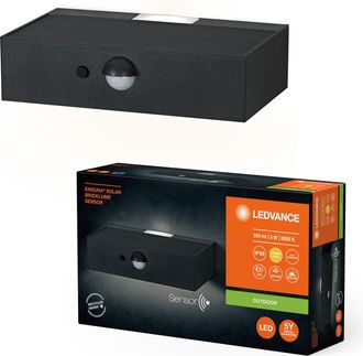 Ledvance ENDURA STYLE BRICKLUME Sensor, Solarleuchte, 3W, 300lm, grau, dunkelgrau, indirekte Beleuchtung, Bewegungsmelder, Tageslichtsensor, IP65, 3.000K Farbt