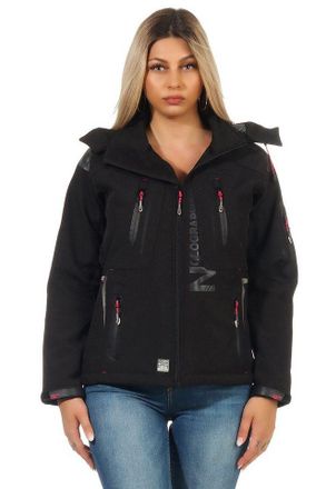 Geographical Norway Softshelljacke Geographical Norway Damen Softshell Outdoor Wander Sport Jacke in Unifarbe, mit abnehmbarer Kapuze, mit Stehkragen