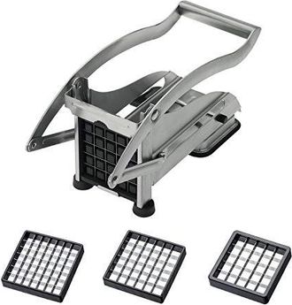 Westmark Coupe-frites et L&eacute;gumes/Fruits avec 3 inserts de Coupe en Acier Inoxydable et Tampon, Pomfri-Perfect, Argent&eacute;, 11812260