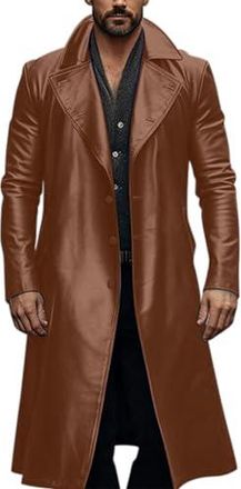 Generic Manteau en cuir pour homme - Longue veste de transition décontractée - Grandes tailles - Veste de travail - Trench - Coupe ajustée - Veste en cuir - C