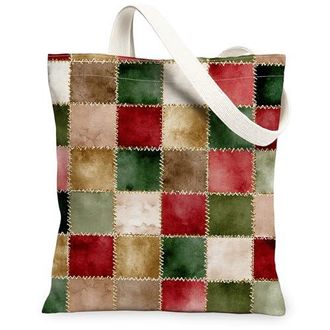 Generic Sac fourre-tout en toile patchwork, design rustique vintage, l&eacute;ger, lavable, sac d&eacute;picerie, vacances saisonni&egrave;res, r&eacute;utilisables, Rouge, 13x15 Inch