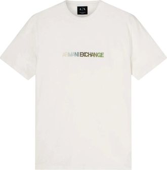 A|X Armani Exchange Homme, Tops, Blanc, Taille: 2XL T-shirt en coton &agrave; manches courtes et col rond